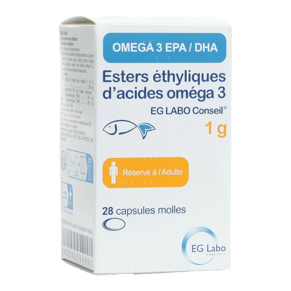 Esters éthyliques d'acides oméga 3 EG Labo Conseil 1 g capsules molles