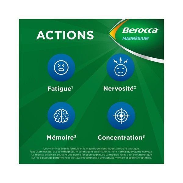 Berocca magnésium sachet effervescent - Fatigue, mémoire - Rhodiole