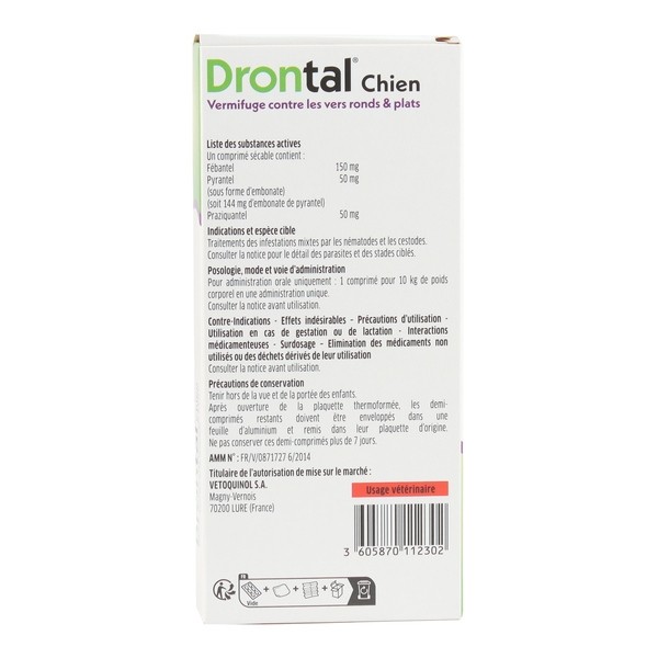 Vermifuge - Drontal Chien comprimés - Vers ronds et plats