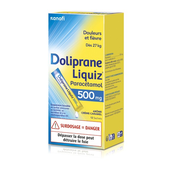 Doliprane Liquiz 500 mg suspension buvable sachets - Douleur, fièvre