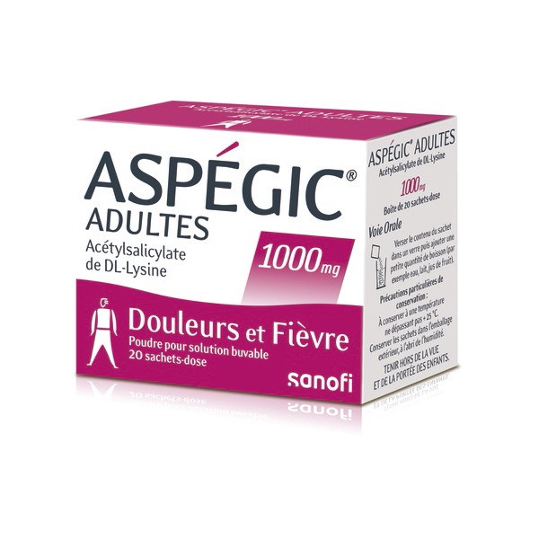 Aspégic 1000 Adulte sachet - Aspirine 1g - Douleurs et fièvre