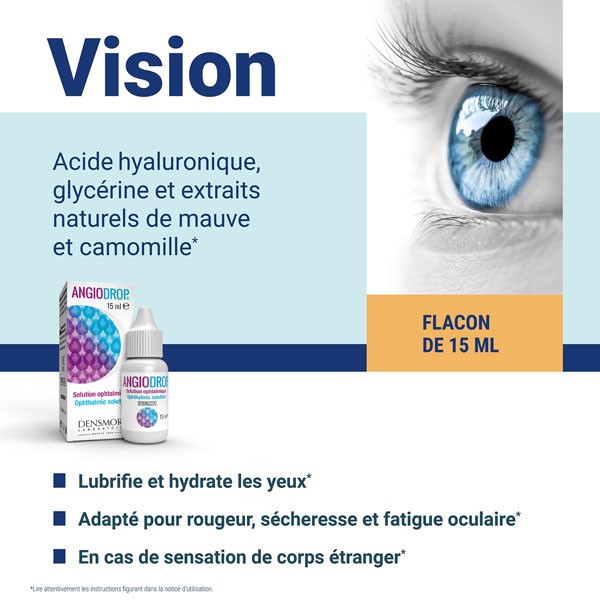 Angiodrop collyre pour yeux irrités Densmore - Oeil rouge, fatigué