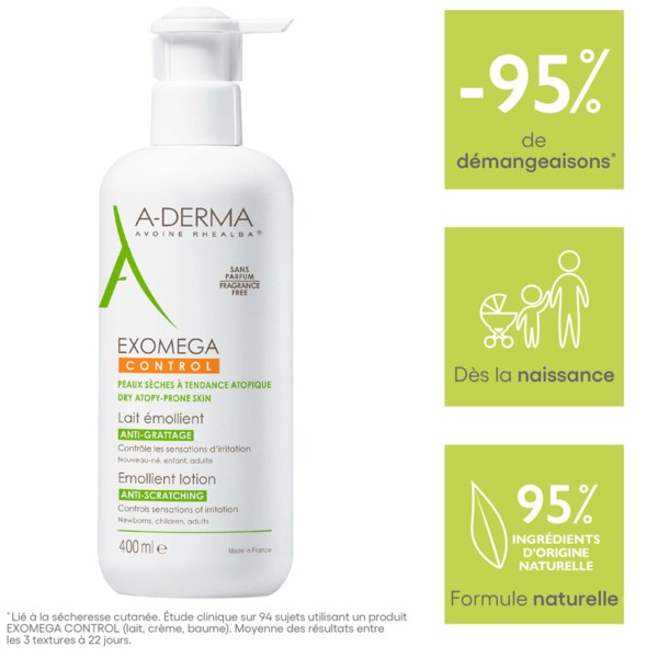 A-Derma Exomega control lait émollient peaux sèches, Anti démangeaison