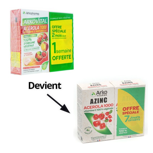 Azinc Acérola 1000 comprimés à croquer - Vitamine C végétale - Fatigue