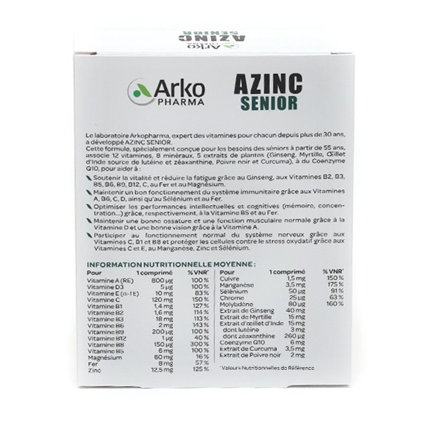 Azinc Senior comprimés - Vitamines - Tonus, vitalité - Dès 55 ans