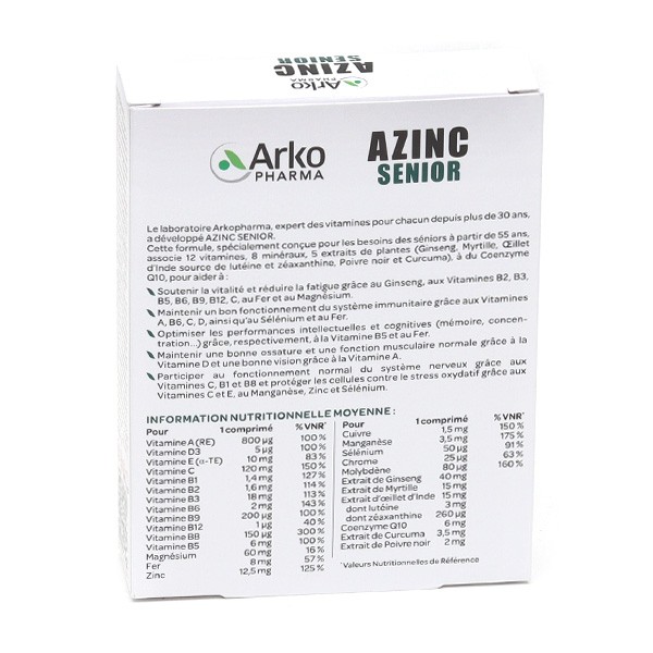 Azinc Senior comprimés - Vitamines - Tonus, vitalité - Dès 55 ans
