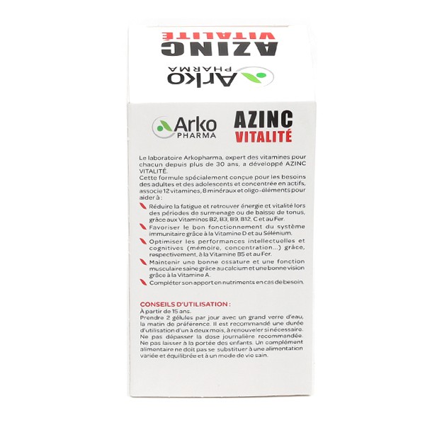 Azinc vitalité Arkopharma : 12 Vitamines 8 minéraux - Multivitamines