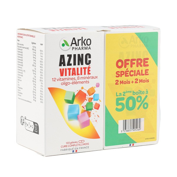 Azinc vitalité Arkopharma : 12 Vitamines 8 minéraux - Multivitamines