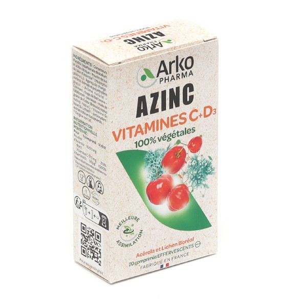 Azinc Vitamines C + D3 effervescent - Immunité et Vitalité - Vegan