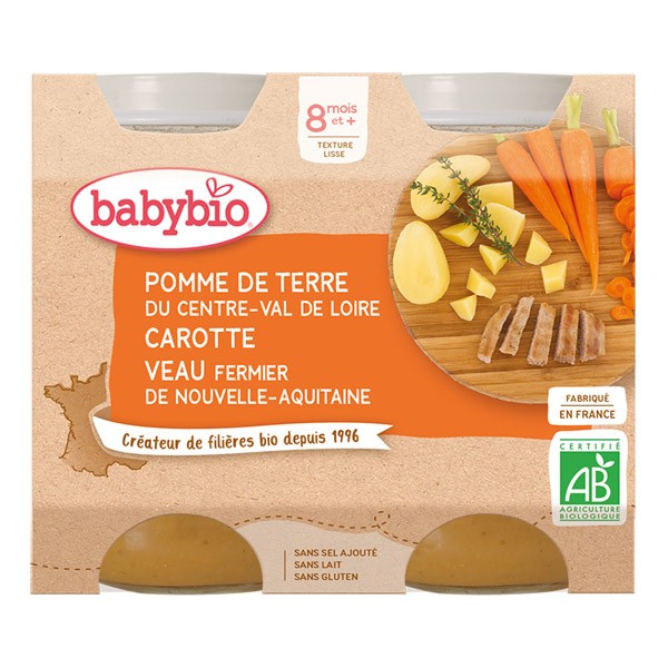 Babybio Petits Pots bébé pomme de terre carotte veau - Sans gluten