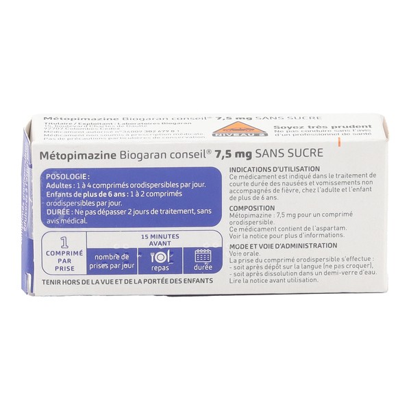 Metopimazine 7,5 mg comprimé orodispersible Biogaran - Nausées ...