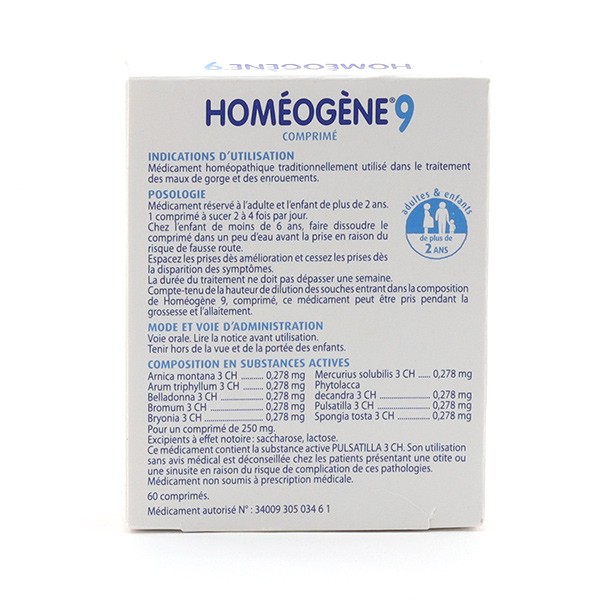 Homeogene 9 Maux de gorge et Enrouements 60 comprimés Boiron