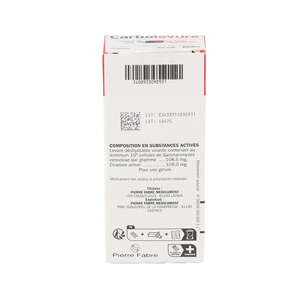 Carbolevure Adulte - Médicament anti ballonnement - Charbon pour les gaz