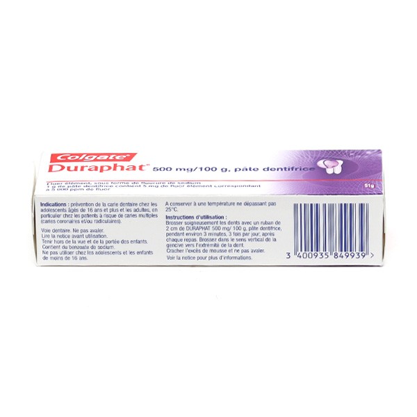Duraphat dentifrice fluoré 5000 ppm Colgate - Haute teneur en fluor