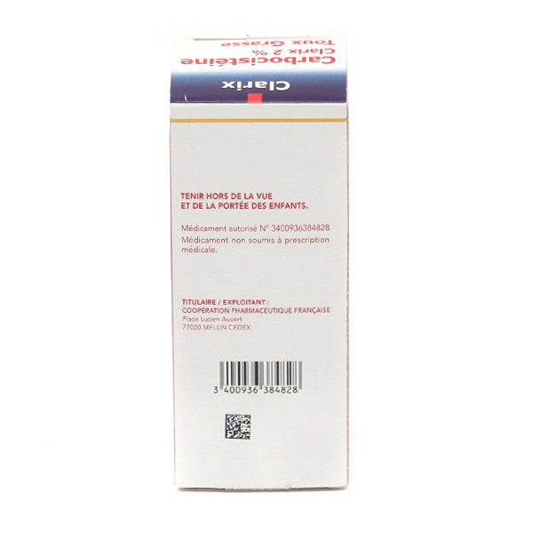 Clarix Toux grasse sirop enfant expectorant - Carbocisteine 2 %