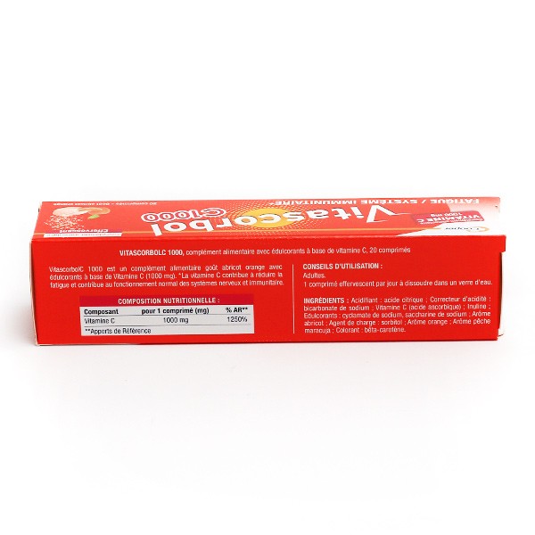 Vitascorbol Vitamine C 1000 mg comprimés effervescents goût orange