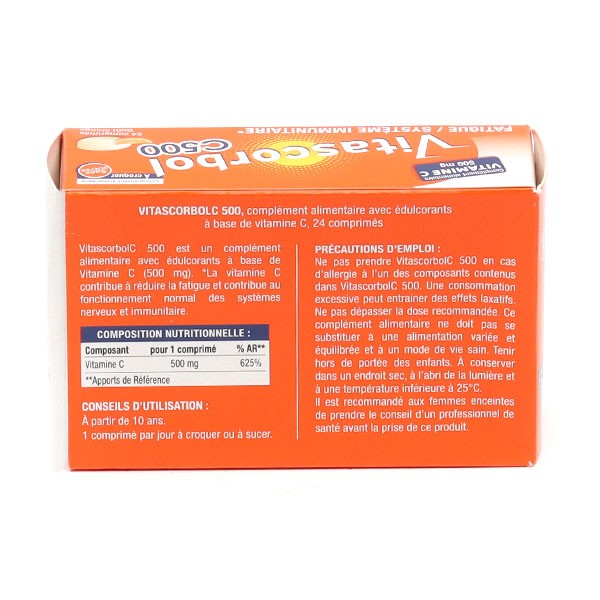Vitascorbol comprimés à croquer Vitamine C 500 mg - Fatigue passagère