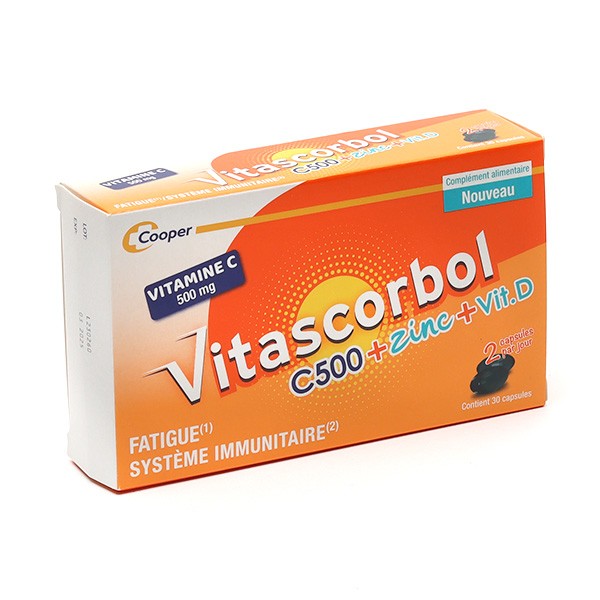 Vitascorbol Vitamine C 500 + Zinc + Vit D capsule - Système immunitaire