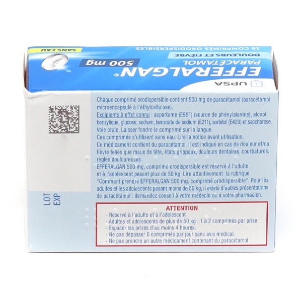 Efferalgan 500 mg comprimé orodispersible - Douleur et fièvre