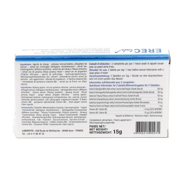 ErecTab comprimés - Erection et virilité - Sexualité