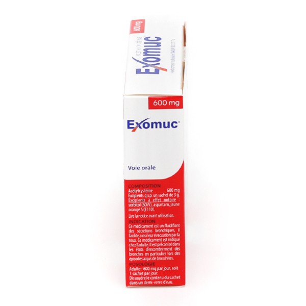 Exomuc 600 mg adulte sachets - Médicament toux grasse - Sans sucre