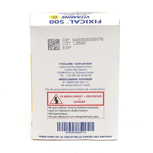 Fixical 500 Vitamine D3 comprimés - Carence en calcium - Ostéoporose