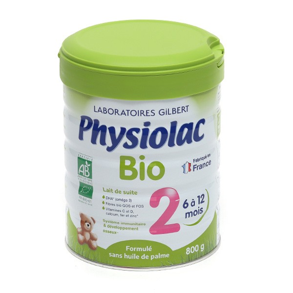 Lait en poudre bébé 2ème âge Physiolac Bio - Sans huile de palme