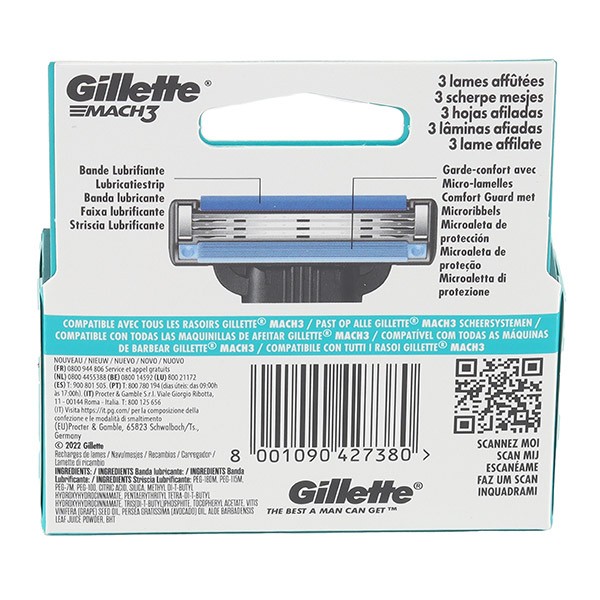 Gillette Lames de rasoir pour manche Mach 3 - Tête de rechange lubrifiée