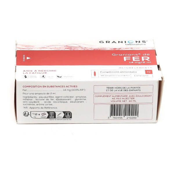 Granions fer ampoules - Nutrithérapie - Fatigue, anémie