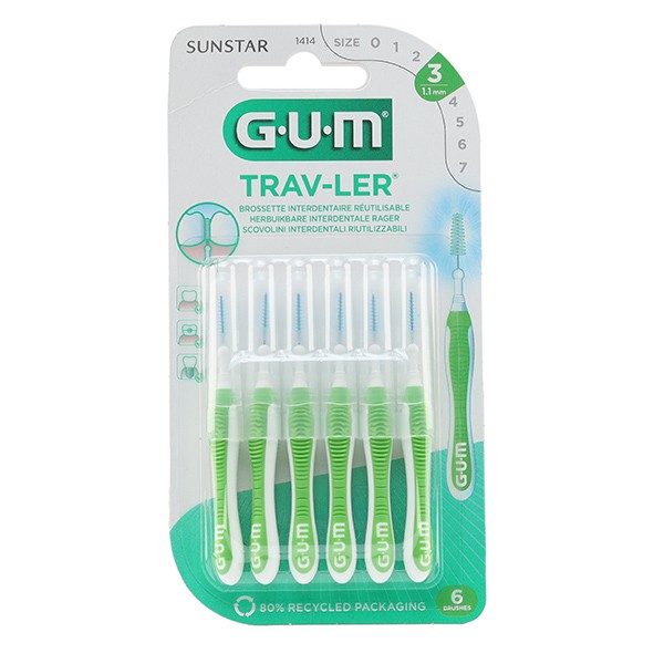 Gum brossette interdentaire cylindrique Trav-ler - Plaque dentaire