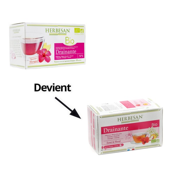 Herbesan Infusion drainante Bio - Tisane Hibiscus, reine des prés
