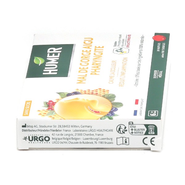 Humer Mal De Gorge Aigu Pharyngite pastilles sans sucre - Inflammation