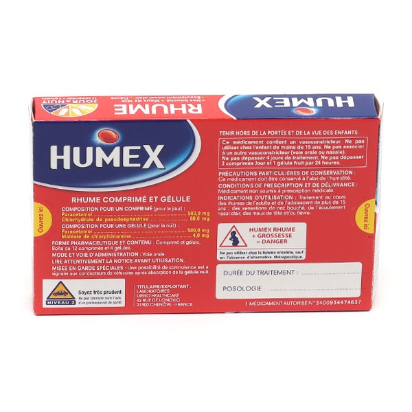 Humex Rhume jour et nuit comprimés - Médicament nez bouché ou qui coule