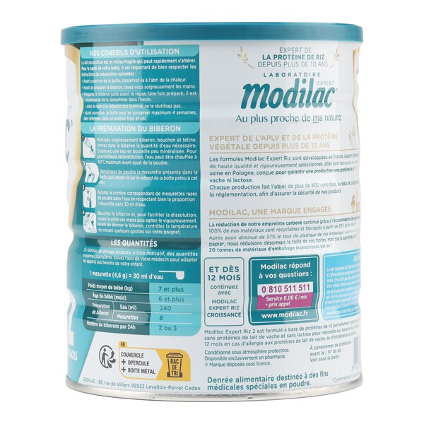 Modilac Riz 2 lait 2ème âge - Bébé APLV - Dès 6 mois