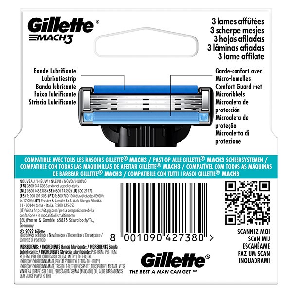 Gillette Lames de rasoir pour manche Mach 3 - Tête de rechange lubrifiée