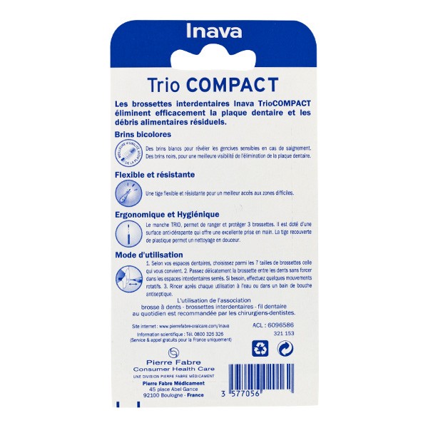 Inava Trio Compact : 6 brossettes interdentaires - Plaque dentaire