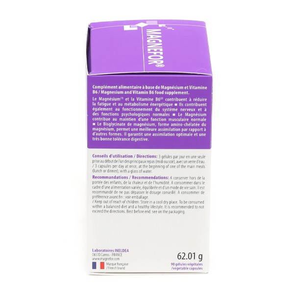Magnefor 90 gélules végétales - Magnésium, vitamine B6 - Fatigue