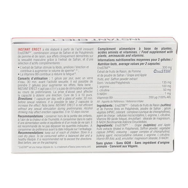 Instant Erect gélules - Désir, érection, vigueur - Stimulant sexuel