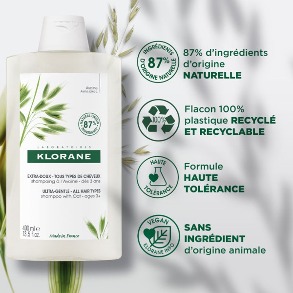 Klorane shampoing extra-doux à l'avoine - Usage fréquent pour la Famille