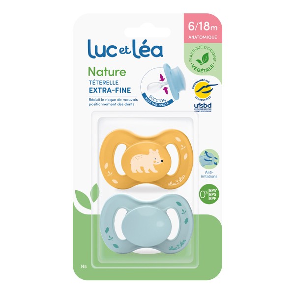 Luc et Léa Nature sucette silicone anatomique 6-18 mois - Extra fine