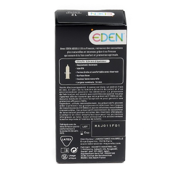 Eden Absolu ultra finesse préservatifs x12 - Très fins - Latex