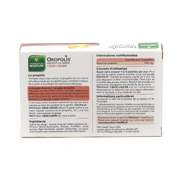 Pastilles cœur liquide à la propolis Oropolis gout miel - Mal de Gorge
