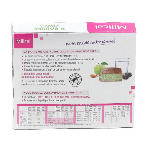 Milical Barres hyperprotéinées saveur pistache - Minceur