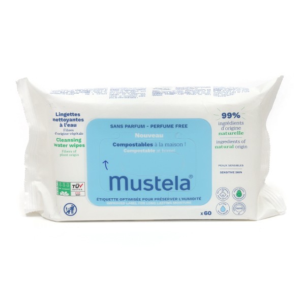 Mustela Lingettes nettoyantes à l'eau Bébé - Compostables à la maison