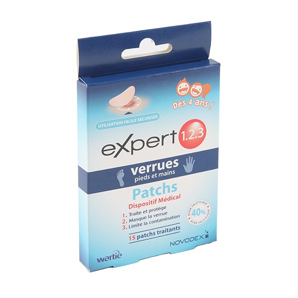 Expert 1.2.3 Patchs anti-verrues pieds et mains à l'Acide salicylique