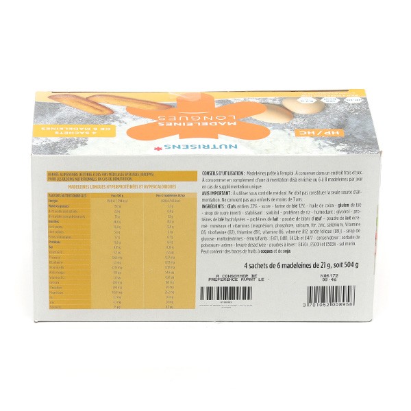 Nutrisens madeleines longues HP/HC 4 sachets de 6 - Dénutrition
