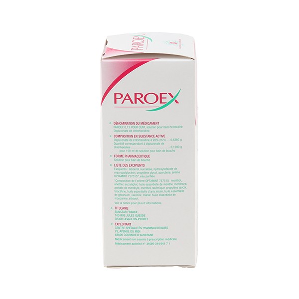 Paroex sans alcool bain de bouche antiseptique - Gingivite, aphtes, abcès