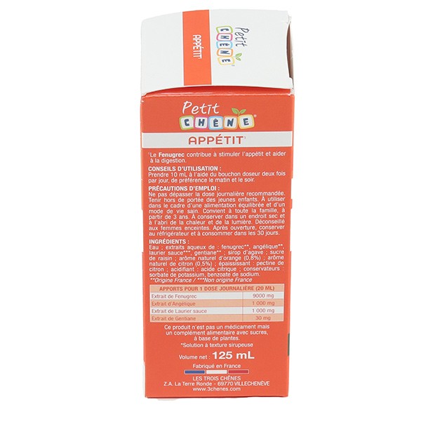 Petit Chêne sirop Appetit pour enfant - Complément alimentaire au fenugrec