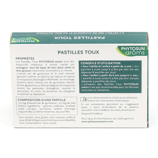 Phytosun Arôms pastilles toux sèche et grasse - Miel, guimauve