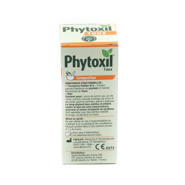 Phytoxil Sirop pour la toux sèche ou grasse -Thym, plantain et miel